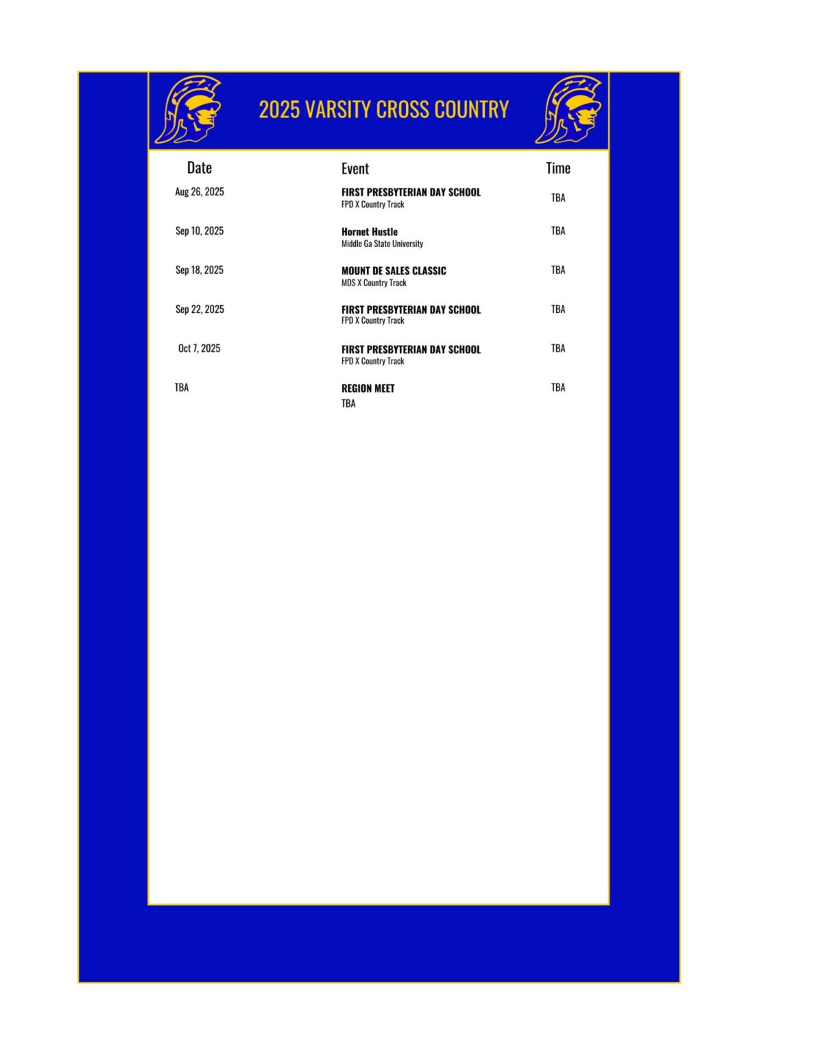 Varsity Cross Country Schedule - Tattnall Square Academy
