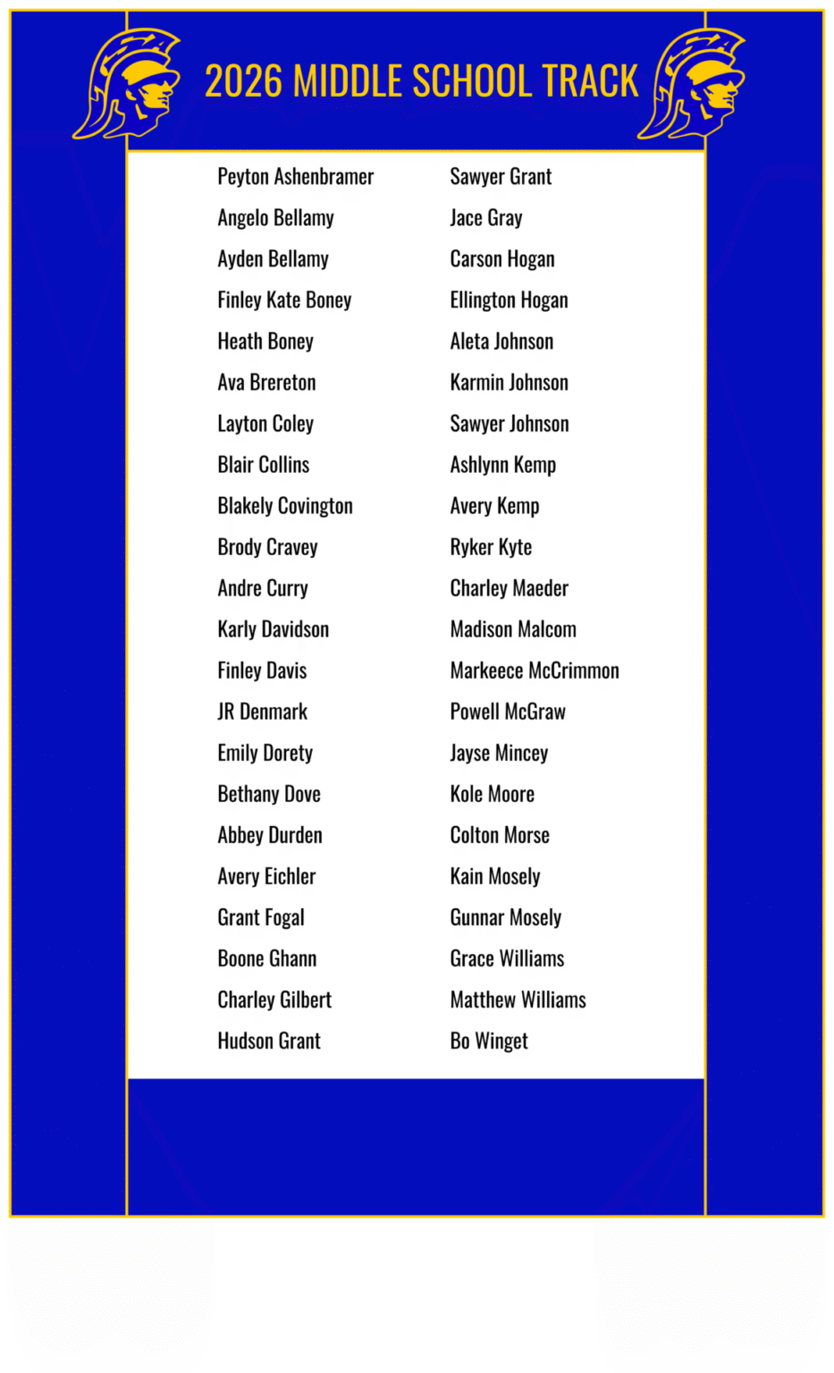 Middle School Track and Field Roster - Tattnall Square Academy